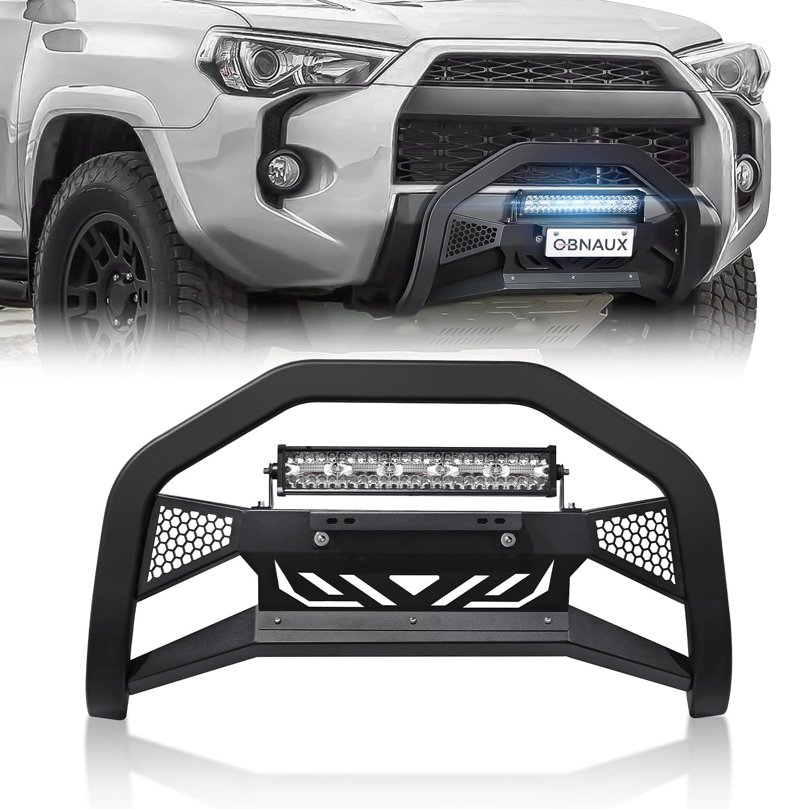 Amazon.com: OBNAUX Bull Bar with Light Bar & License Plate Frame ...