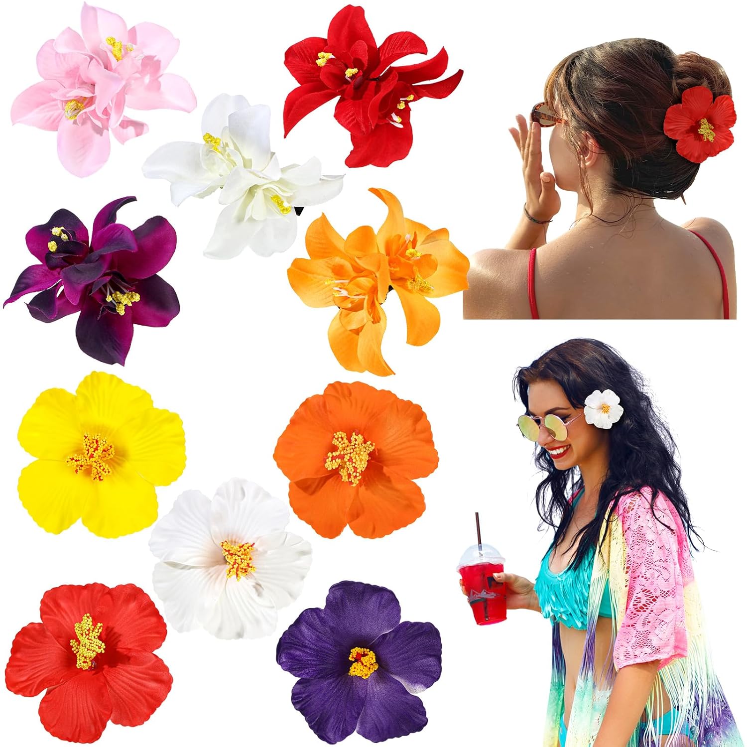 Amazon.com : 10 Pcs Hawaiian Flower Hair Clips for Women, Plumeria ...