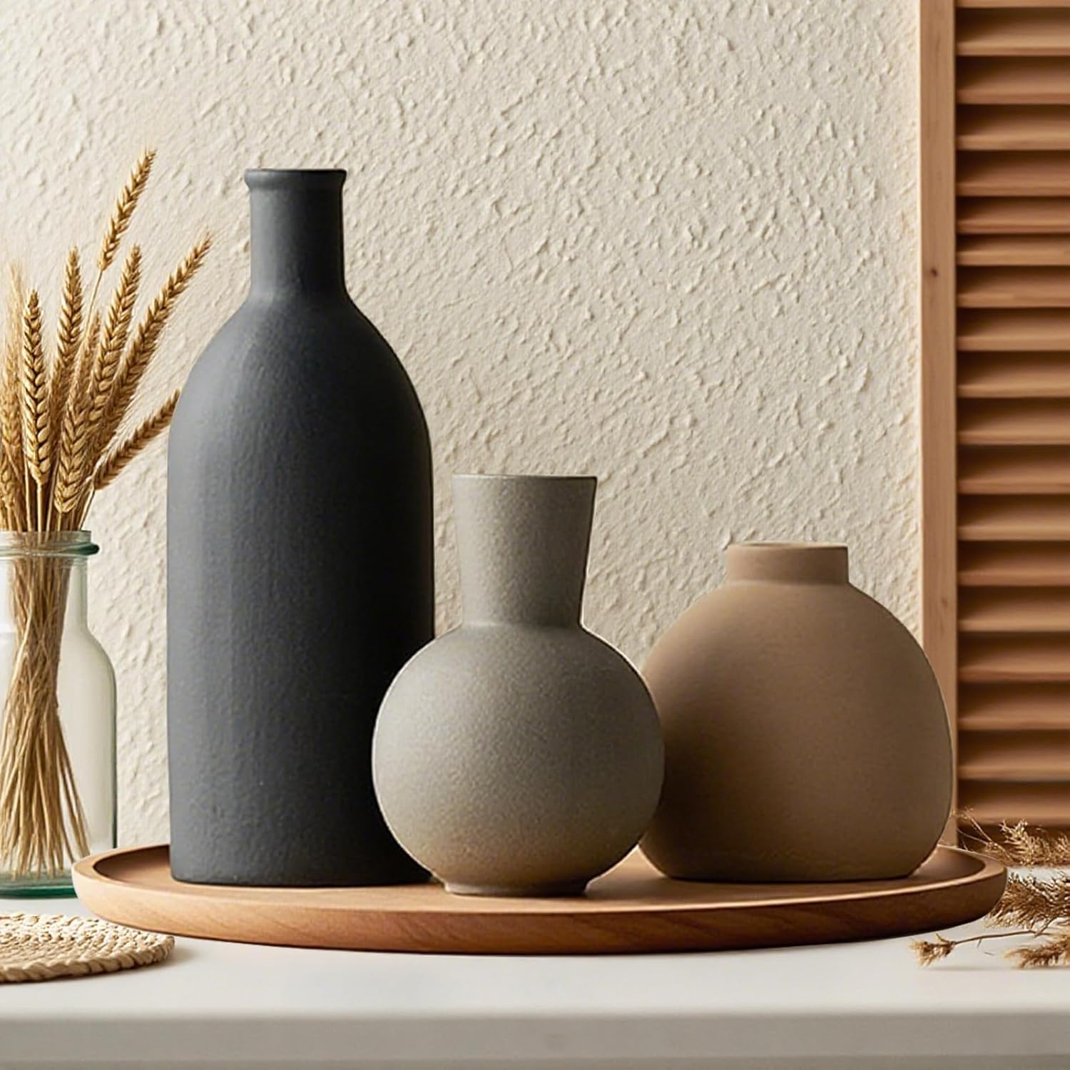 Amazon.com: Ceramic Vase Set of 3, Vases Home Decor, Neutral Rustic ...