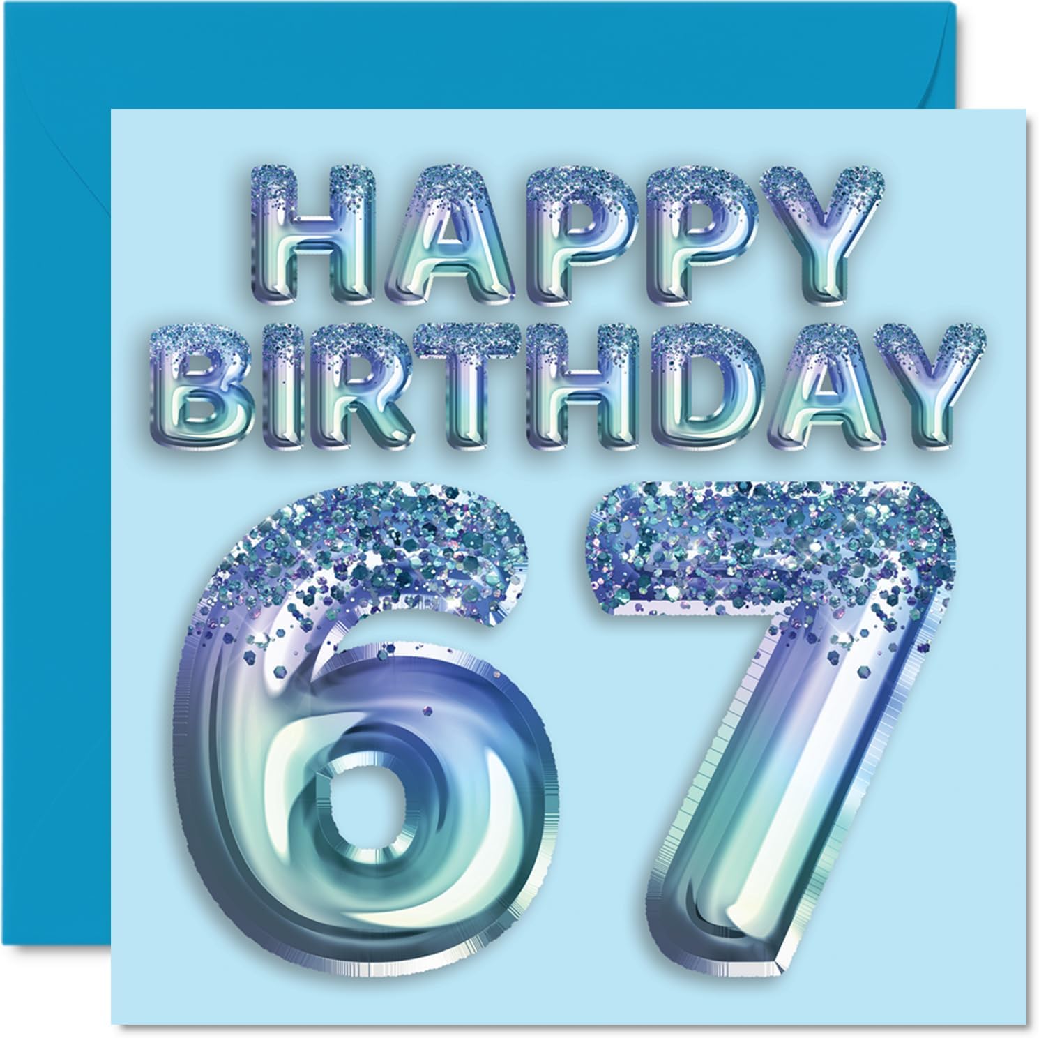 Amazon.com : 67th Birthday Card for Men - Blue Glitter Party Balloon ...