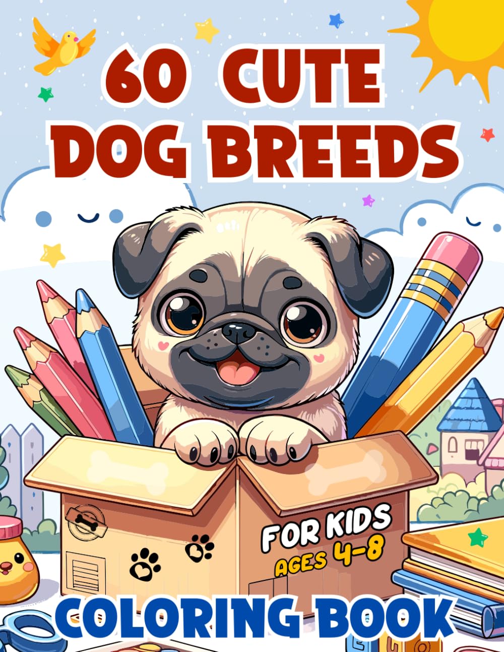 60 Dog Breeds Coloring Book for Kids Ages 4-8: Cute Puppies Coloring ...