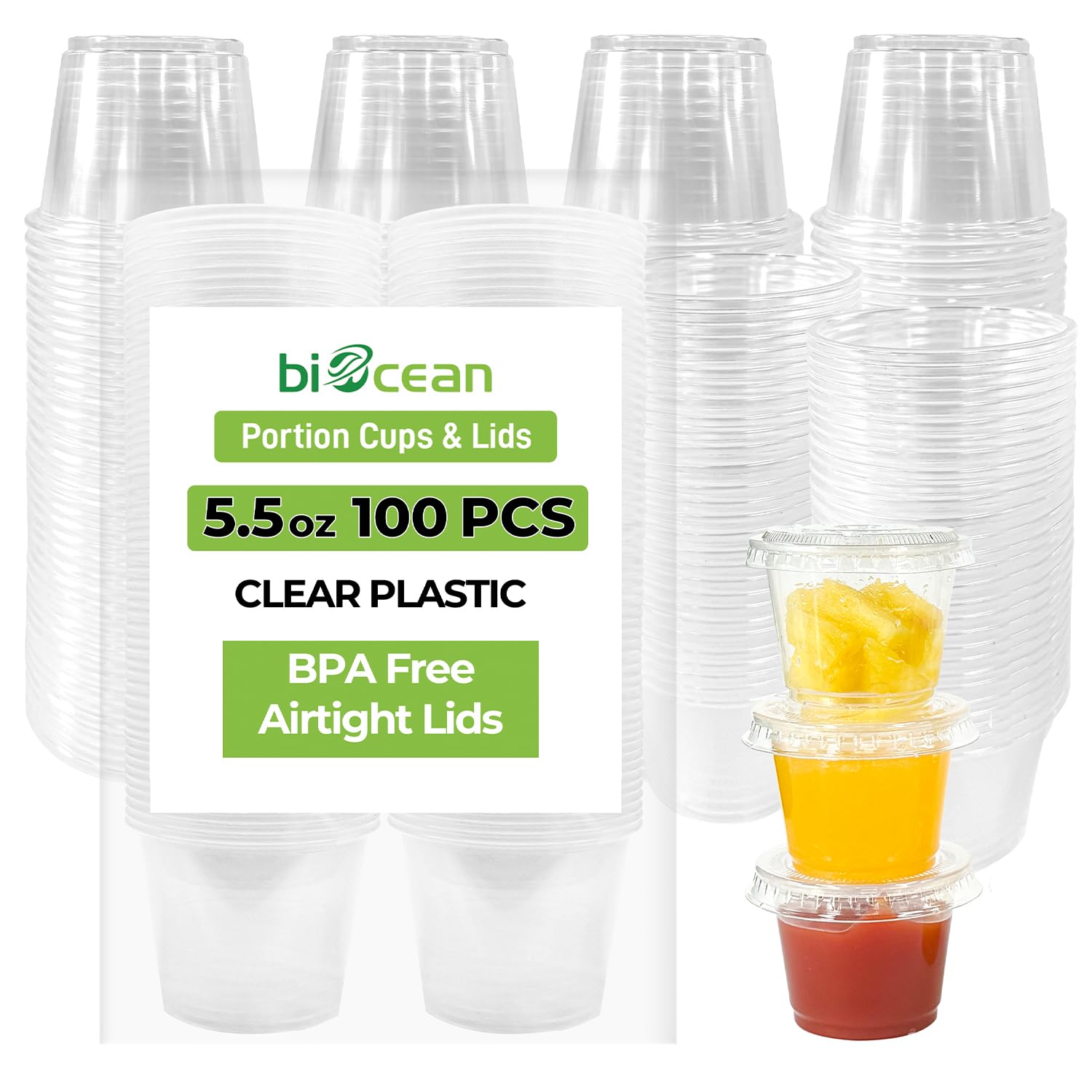 Amazon.com: biocean Plastic Portion Cups with Lids (5.5oz-100CT) Jello ...