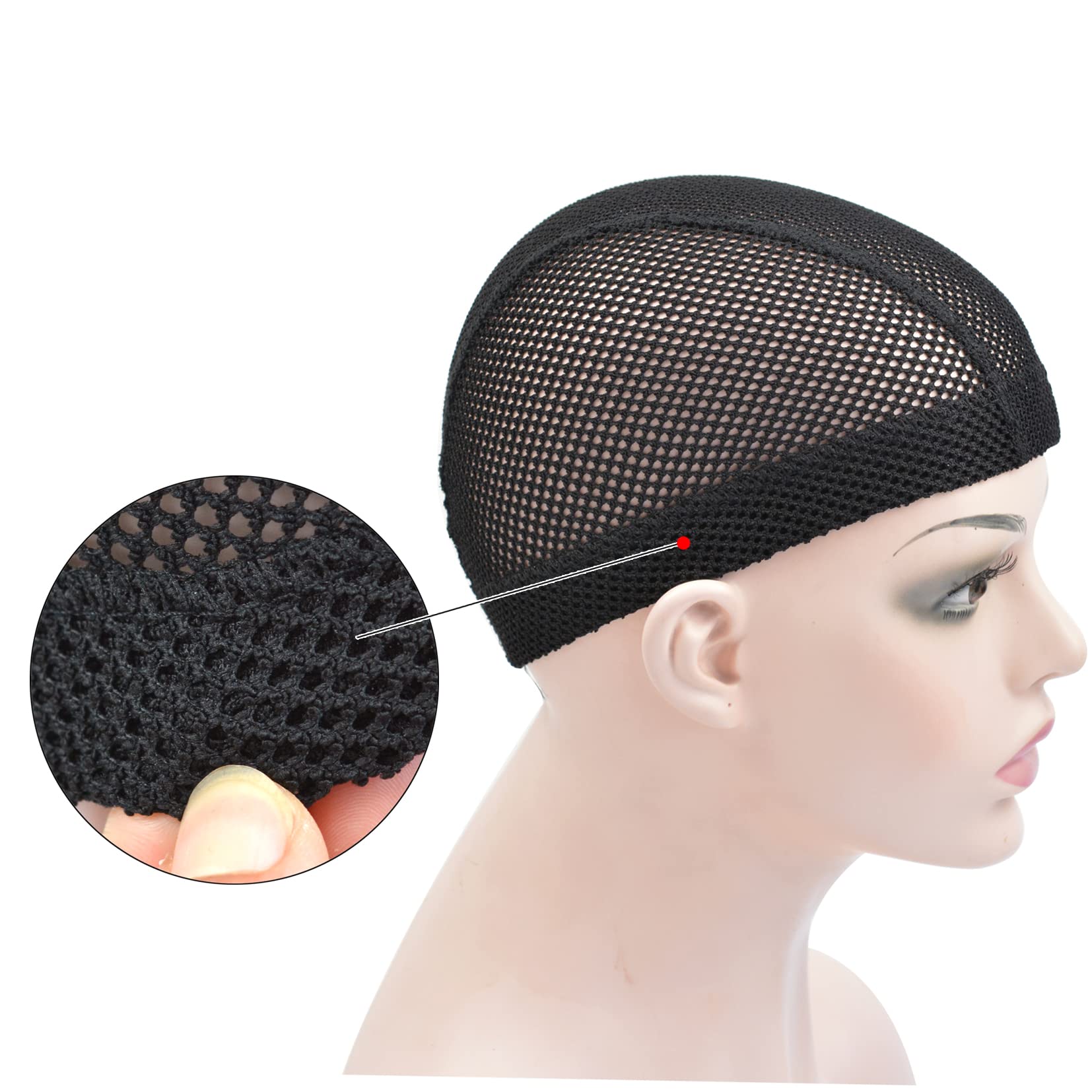 Snapklik.com : 2 Pcs Black Mesh Dome Wig Cap Elastic Crochet Braid Wig ...