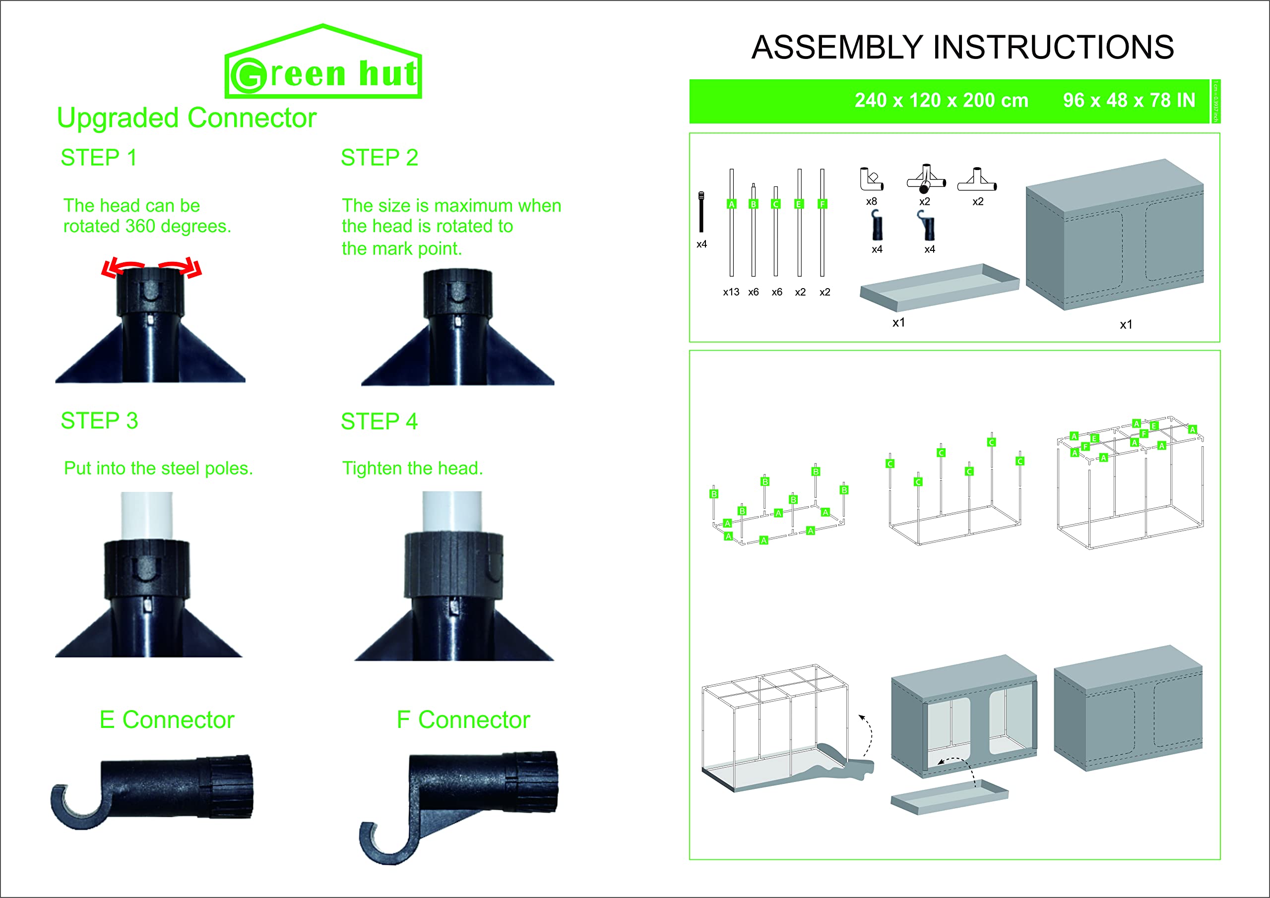 Green hut Grow Tent 96"X48"X78" 600D Mylar Hydroponic Indoor Grow Tent ...