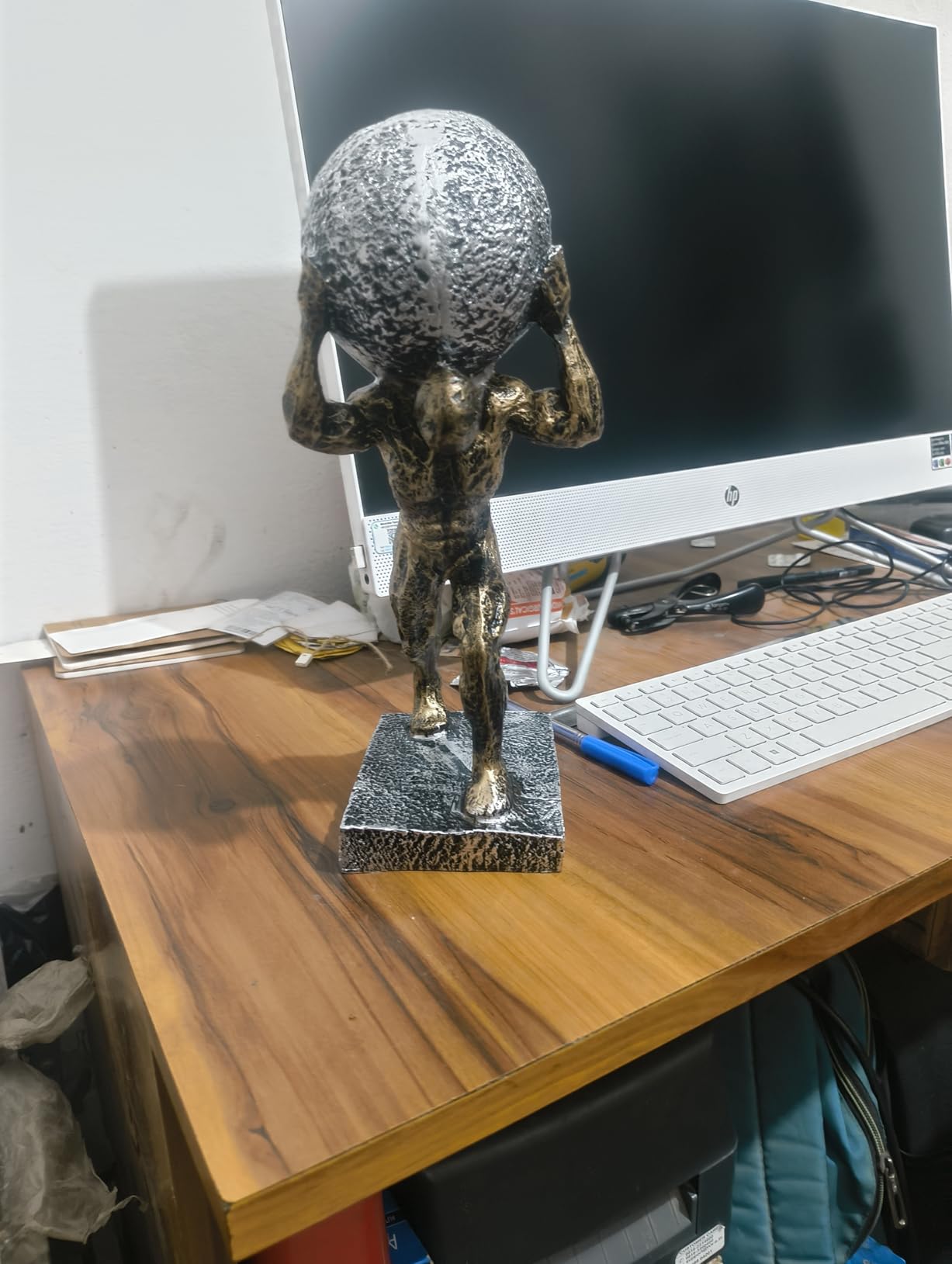Buy HOUZO Man Carrying Rock Ball Sculpture – Abstract Design Artifacts ...