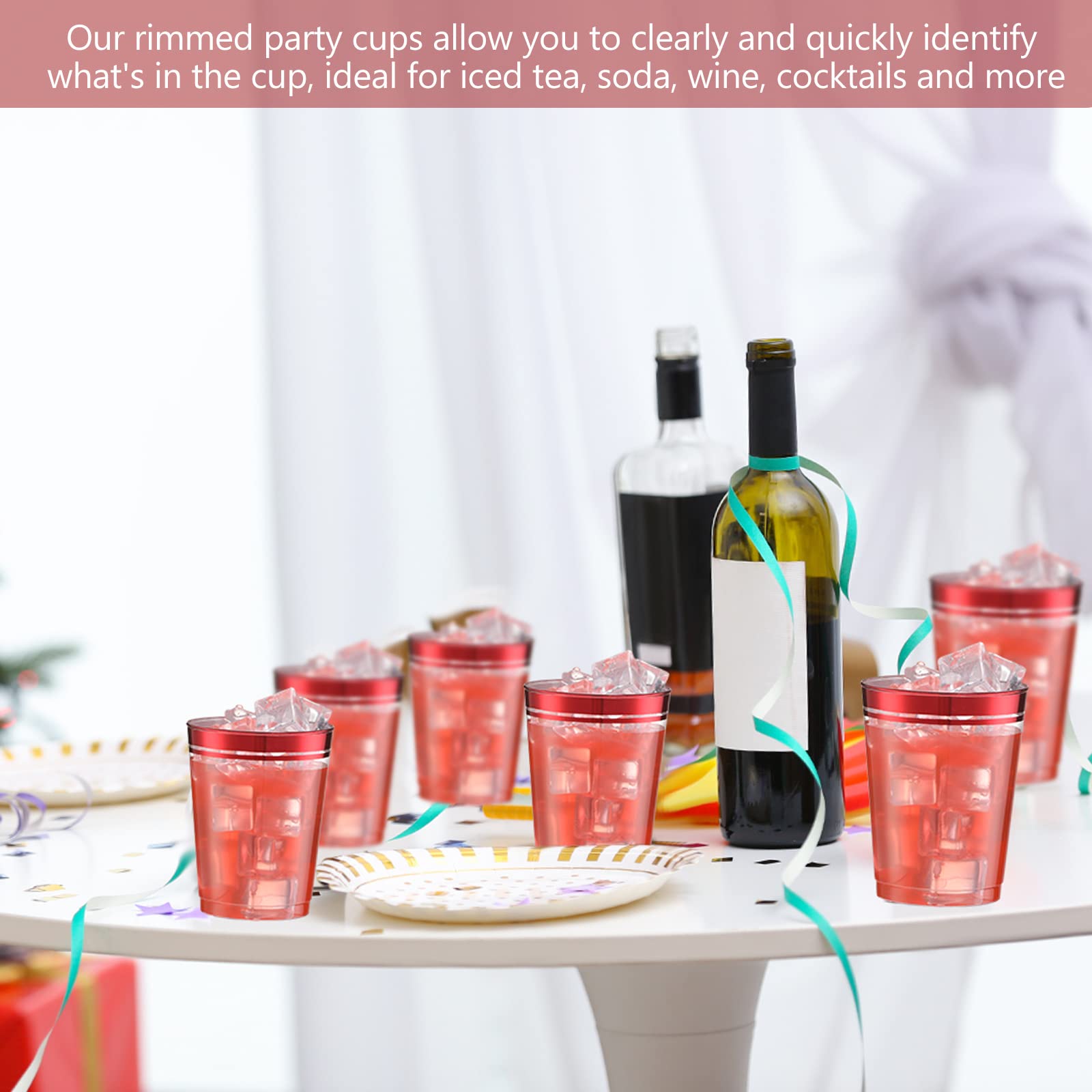 Zubebe 100 Pcs 10 oz Plastic Disposable Cups with Rim Clear Plastic ...