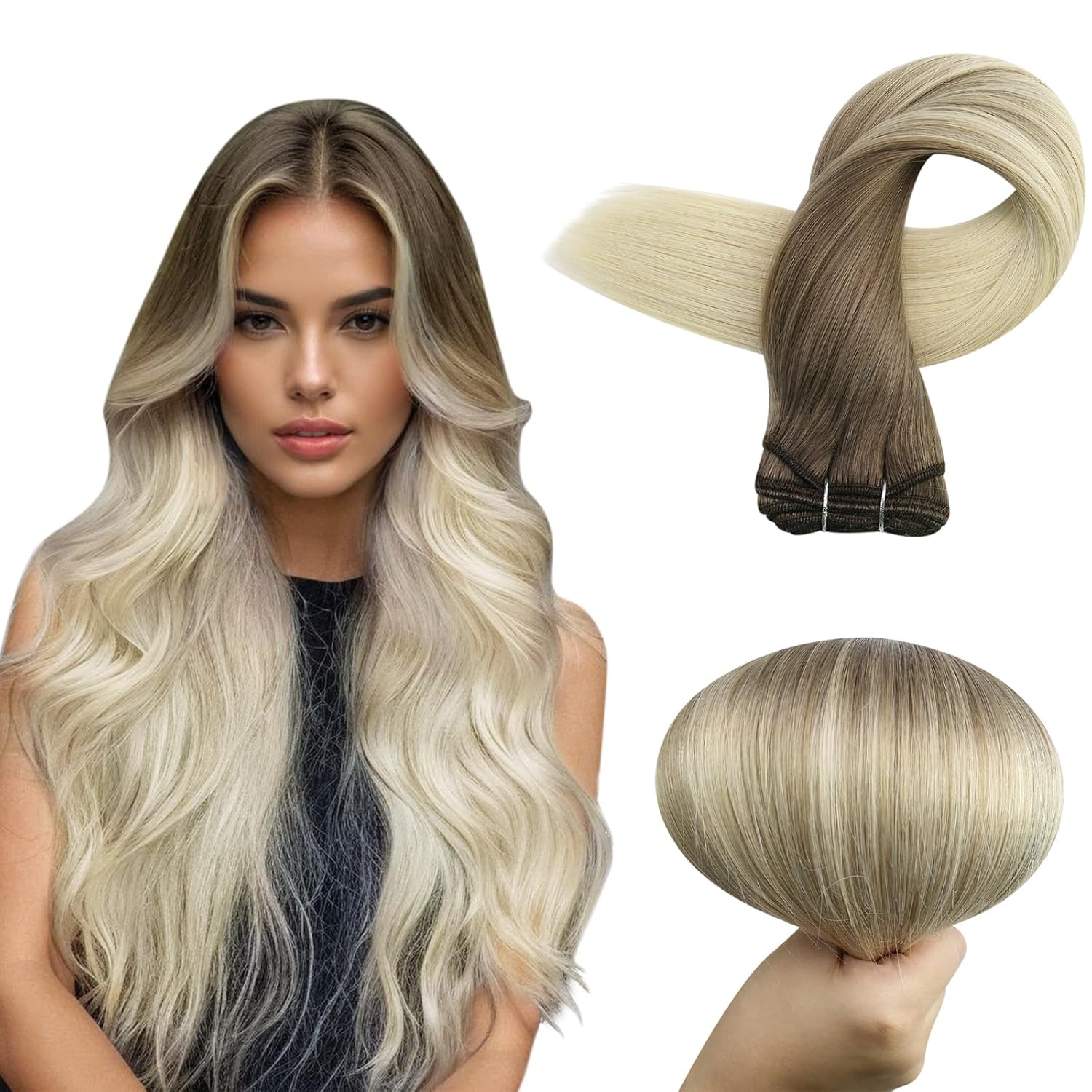 Amazon.com : Full Shine Hair Weft Extensions Straight Hair Sew In Human ...