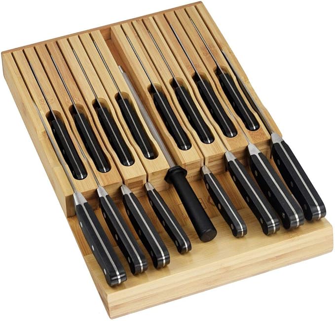 Amazon.com: In-Drawer Knife Block Bamboo Organizer By Eltow -Drawer ...