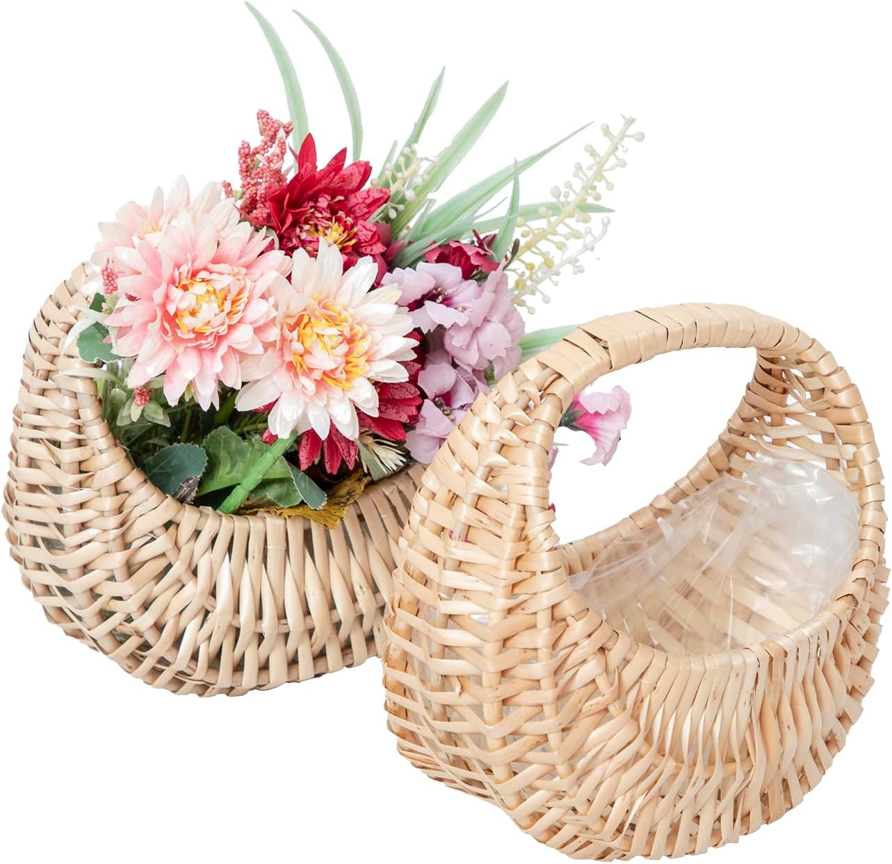 Amazon.com: 3 Pcs Rattan Flower Baskets, Small Half-Moon Wicker Baskets ...