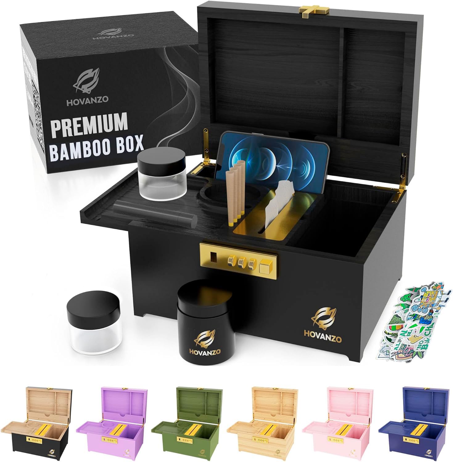 Amazon.com: HOVANZO Premium Large Bamboo Box - Locking Storage ...