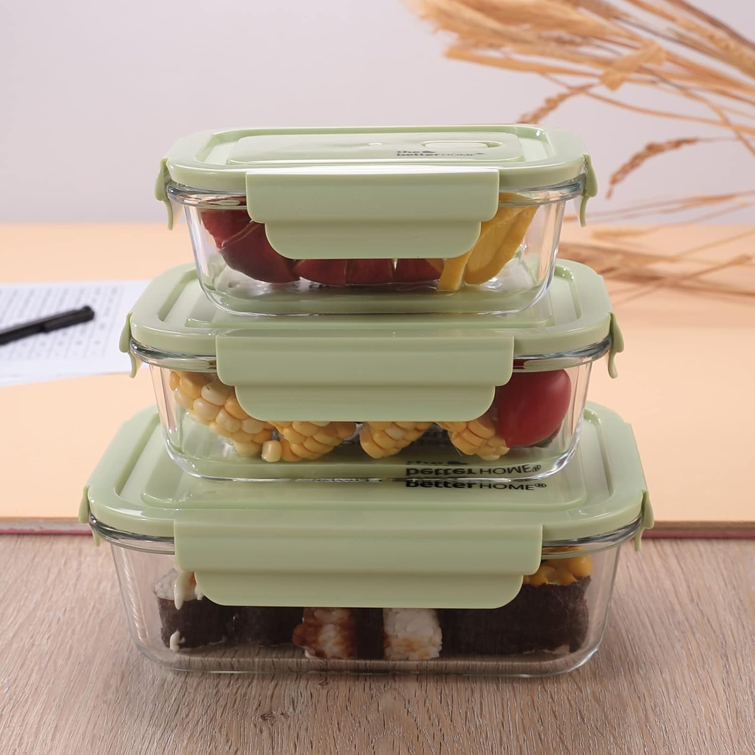 Buy The Better Home Borosilicate Glass Lunch Box Set Of 3 (1040ml,680ml ...