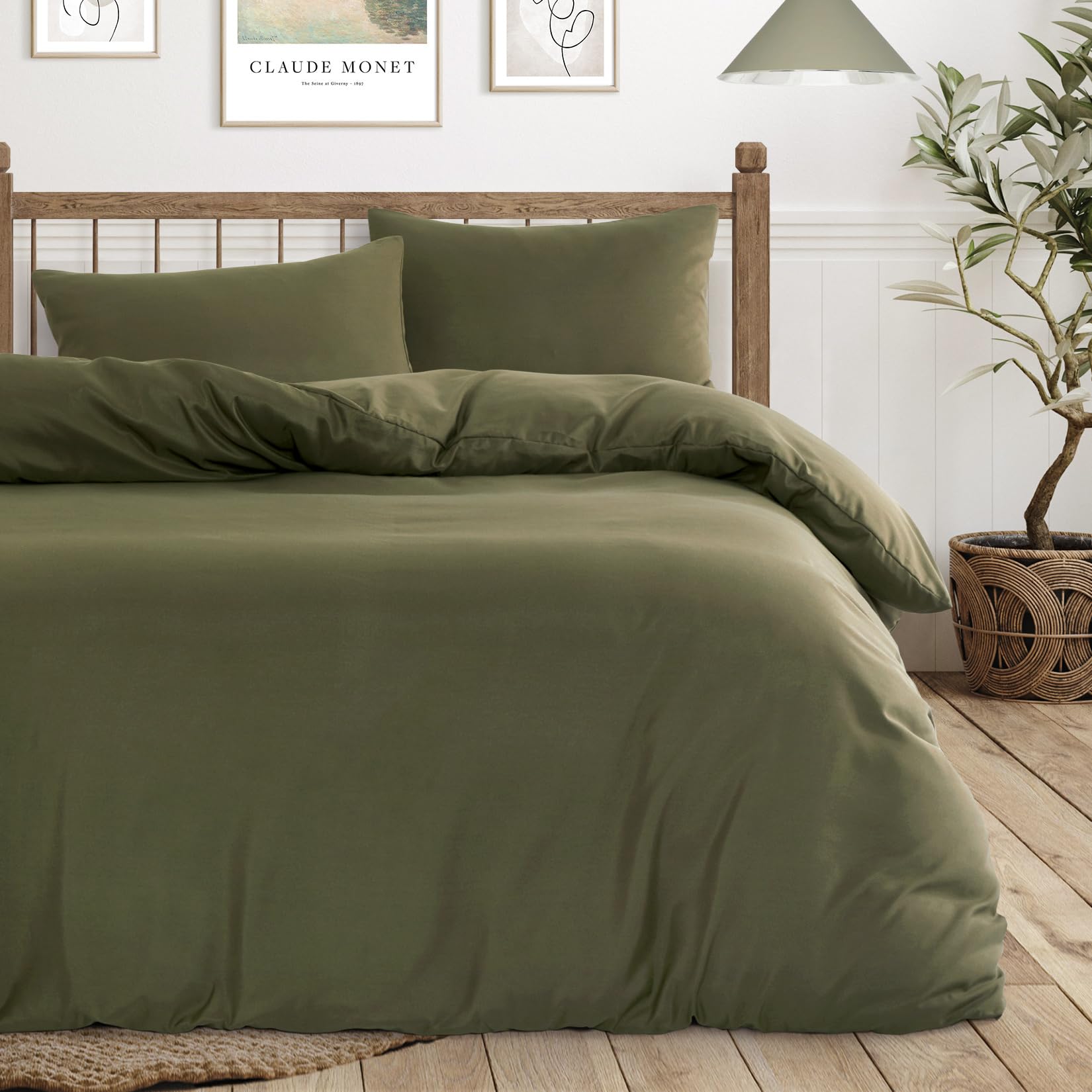 Wake In Cloud - Olive Green Quilt Cover Set, 1000TC Ultra Soft ...