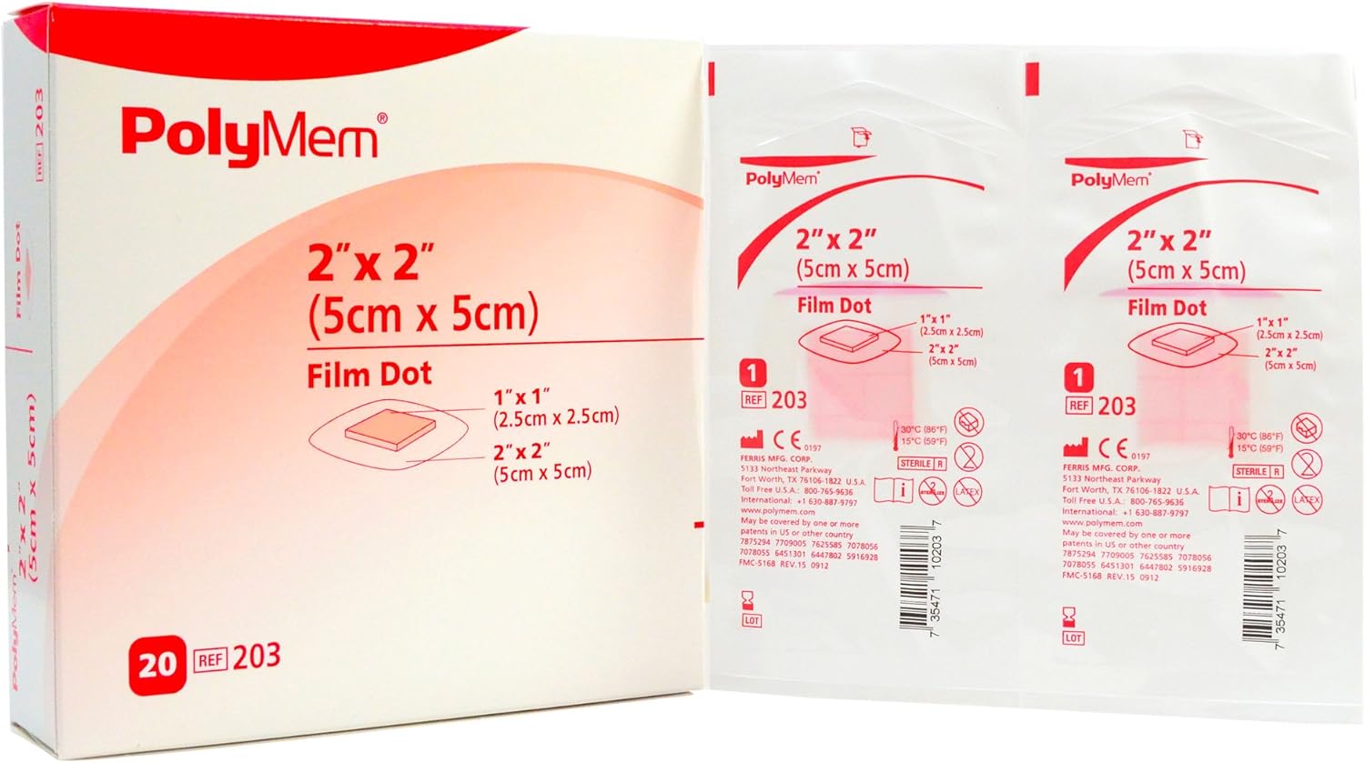 Amazon.com: Ferris 203 PolyMem 2" x 2" Adhesive Film Dot Dressing - Box ...