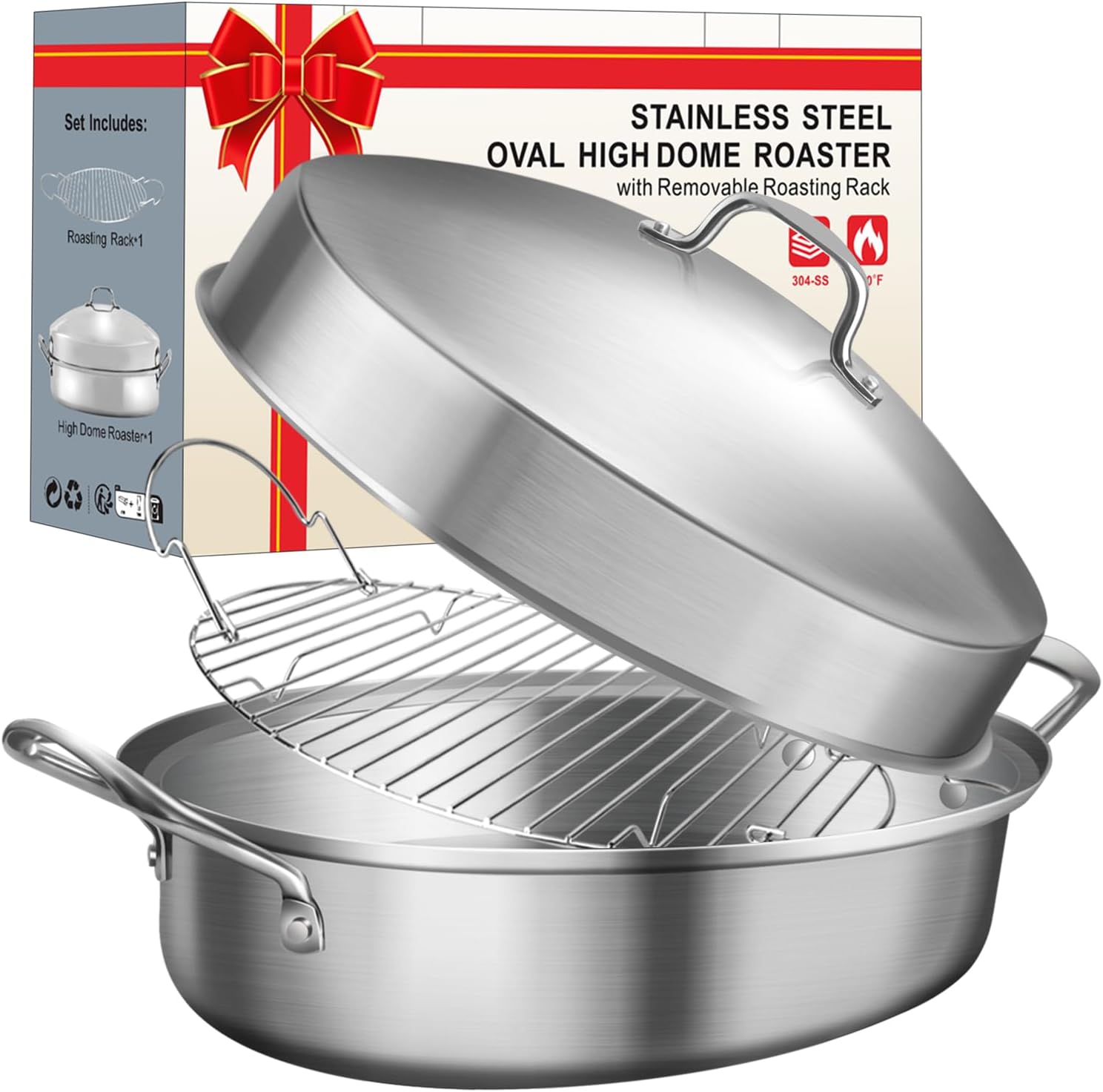 Amazon.com: Roasting Pan, Turkey Roasting Pan with Rack and Lid for ...