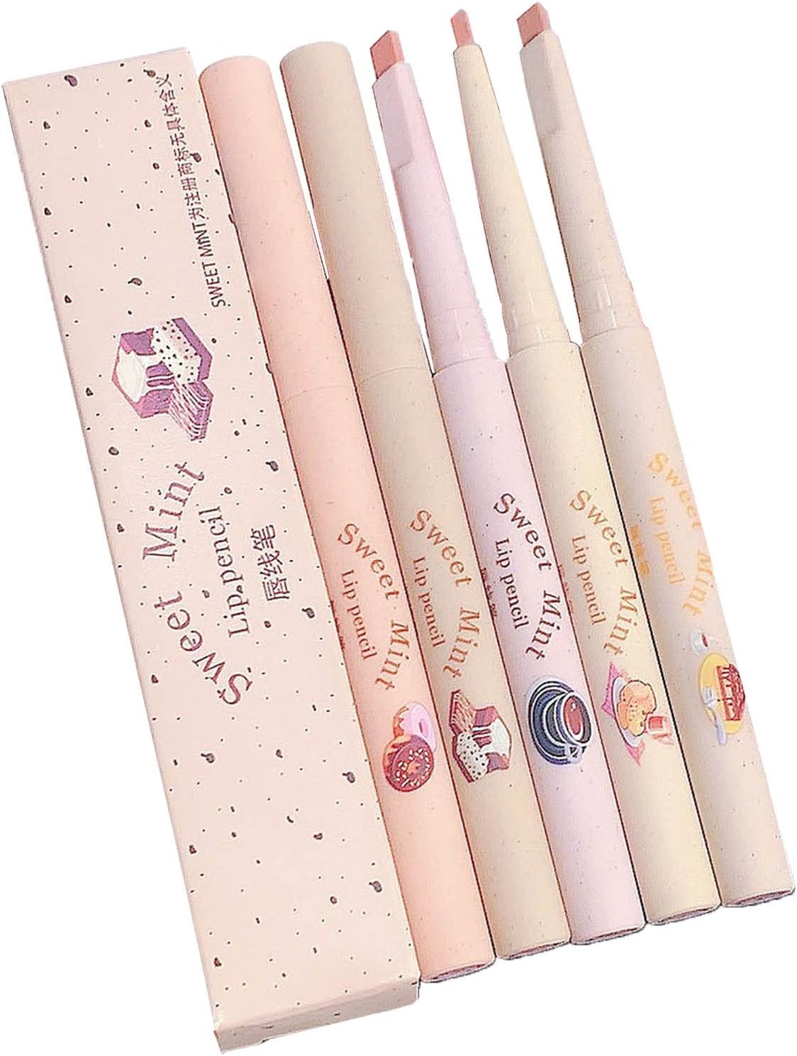 5 Pcs Lip Liner Set Creamy Lip Liner Pencil Set Flat Slanted Nib ...