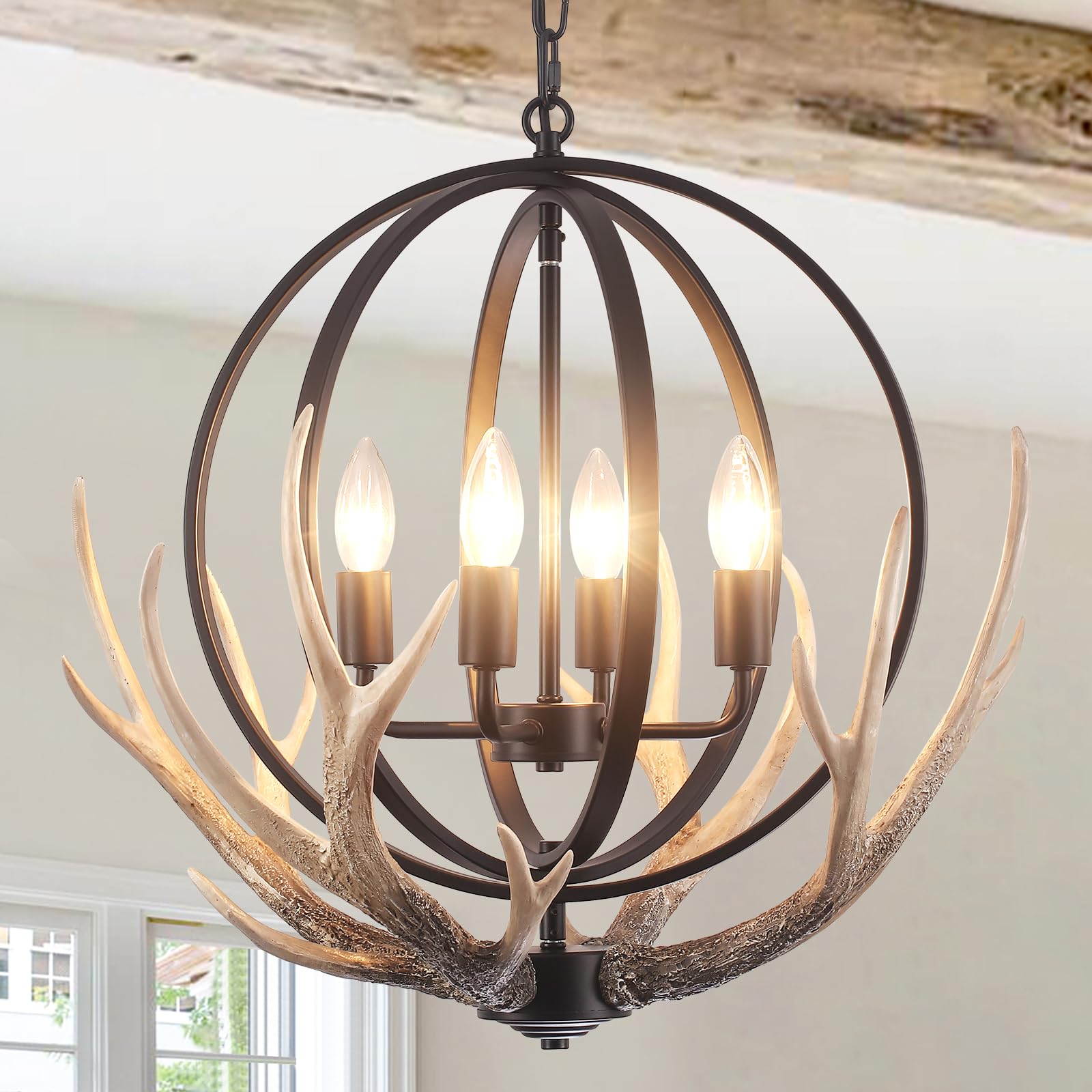 Antler Chandelier 4-Light Rustic Farmhouse Chandeliers for Dining Room ...