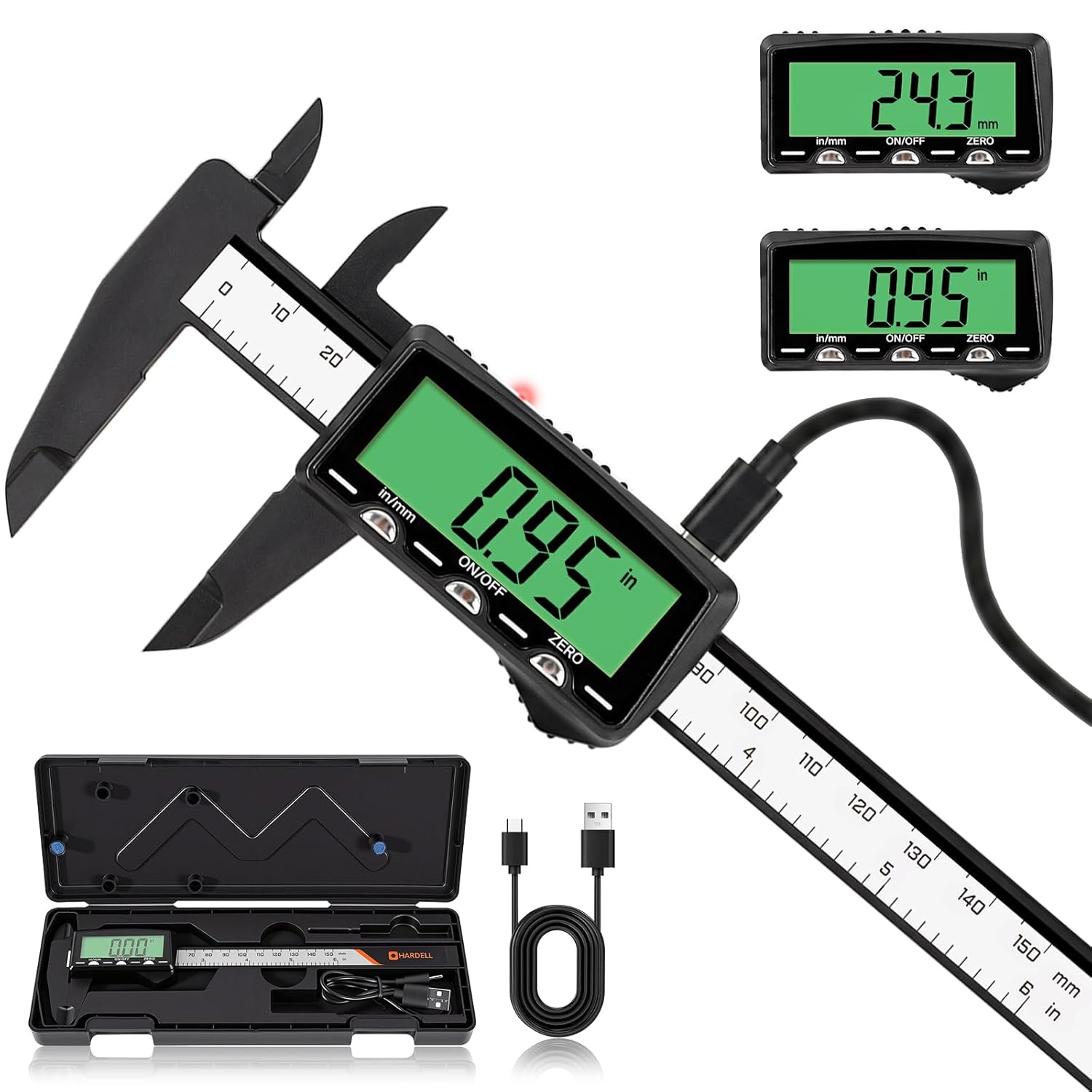 HARDELL Rechargeable Digital Caliper 6", Plastic Calipers with High ...
