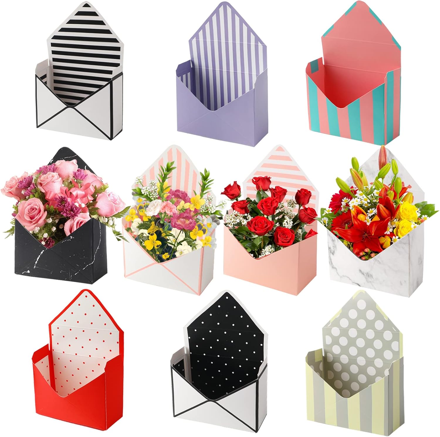 Amazon.com: LOMIMOS 10PCS Florist Bouquet Envelope Box,Folding Flower ...