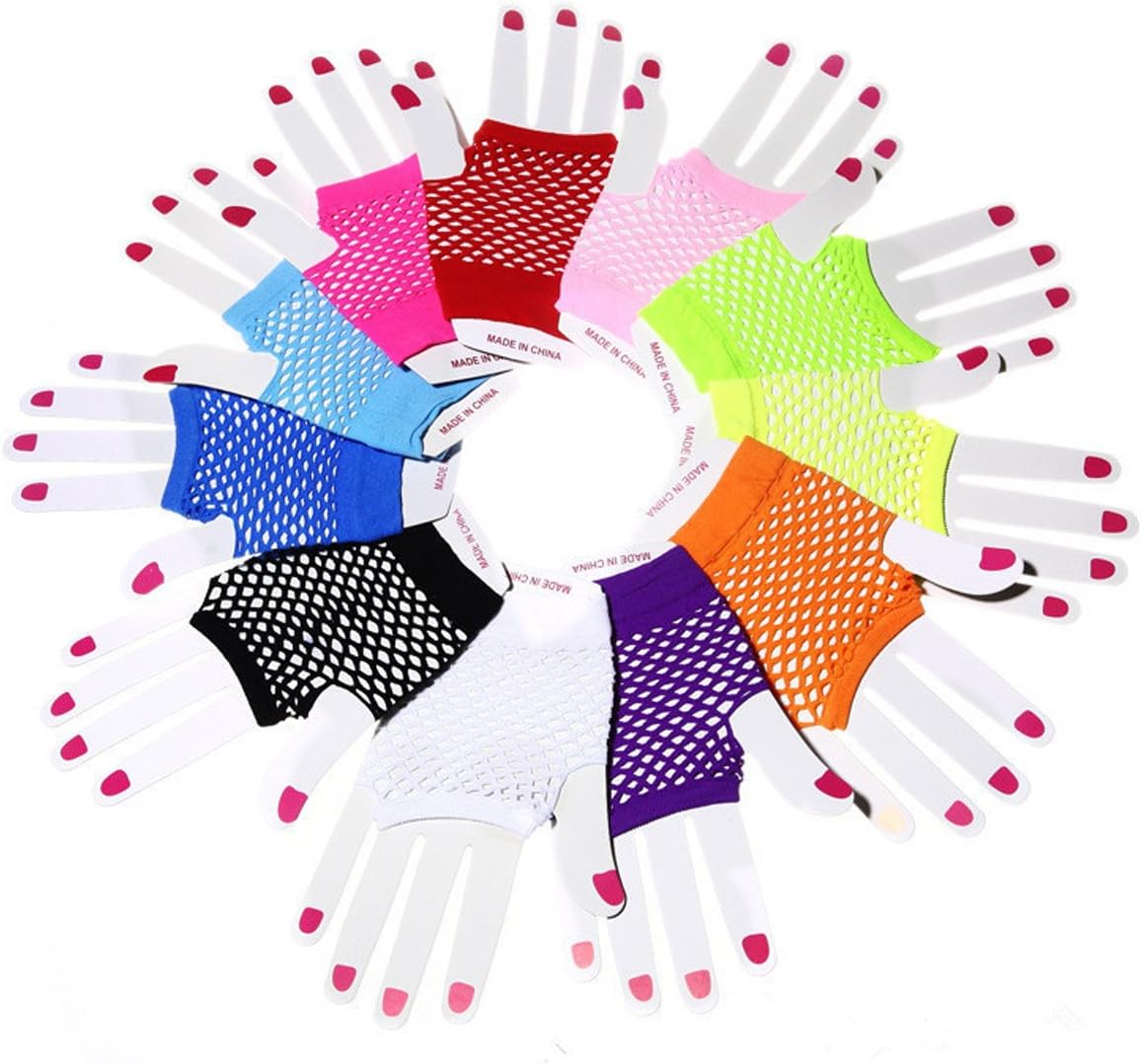 Comfysail 12 Pairs Adults Short Fishnet Fingerless Net Gloves 80s Rave ...