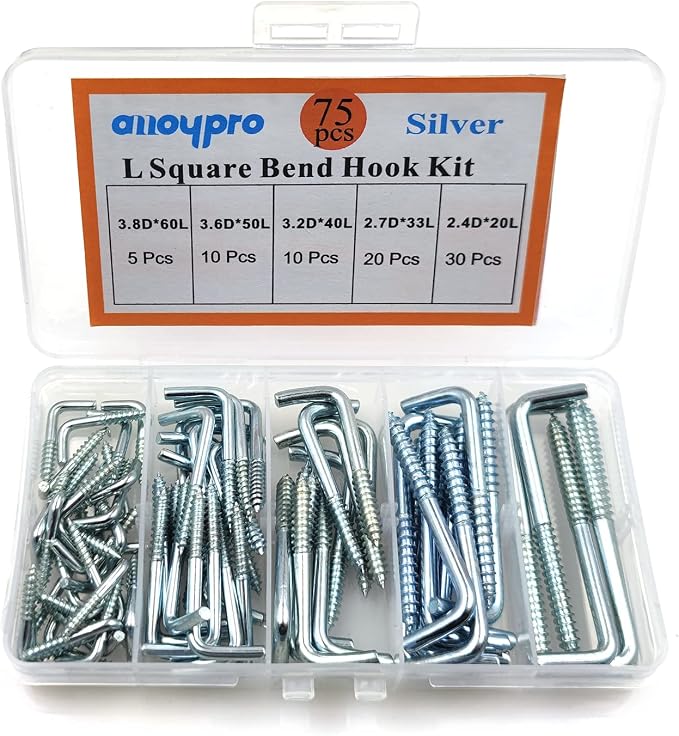 Amazon.com: ALLOYPRO 75-Piece 5-Size Spiral Square Bend Hook Kit ...