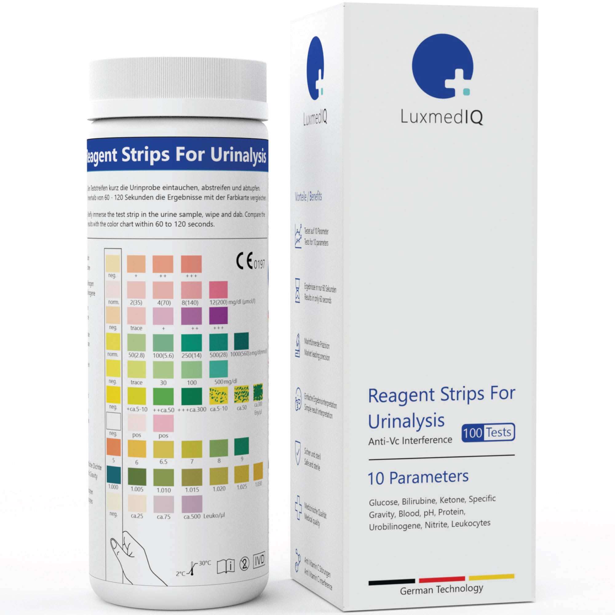 100x LuxmedIQ Urin Teststreifen - 10 Parameter Urinalysis ...