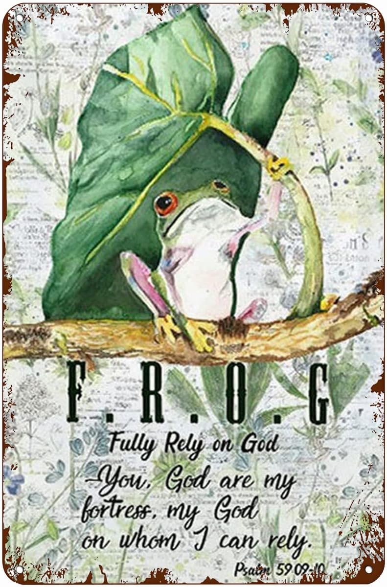 Amazon.com: Krouterebs Frog Fully Rely On God Vintage Style Metal Tin ...