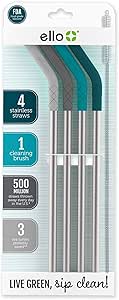 Amazon.com: Ello Impact Reusable Stainless Steel Straws with Cleaning ...