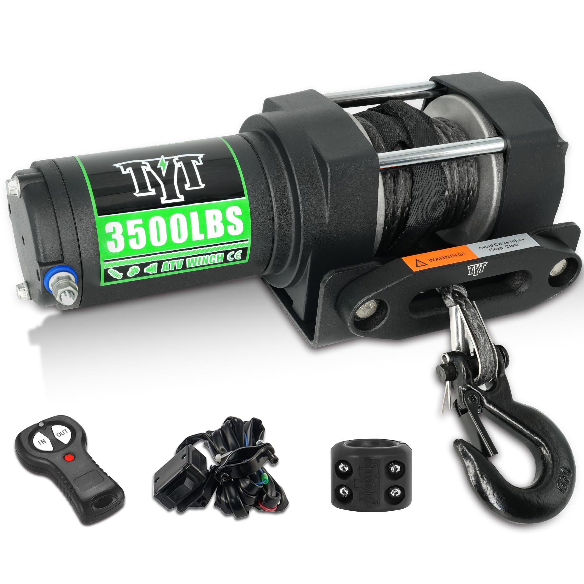 TYT 3500 lb ATV Winch, 12V DC Electric Winch with Wireless Remote and ...