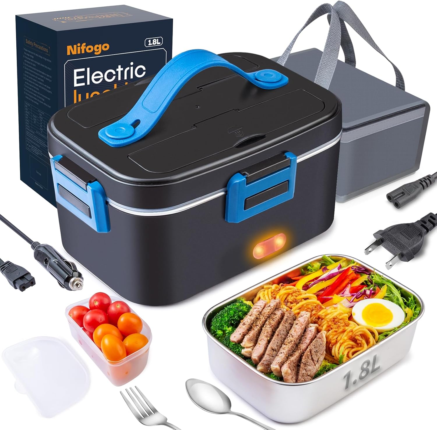 Amazon.com: Nifogo Electric Lunch Box for Adults 80W Portable Heated Lunch Box for Men 3 in 1 ...
