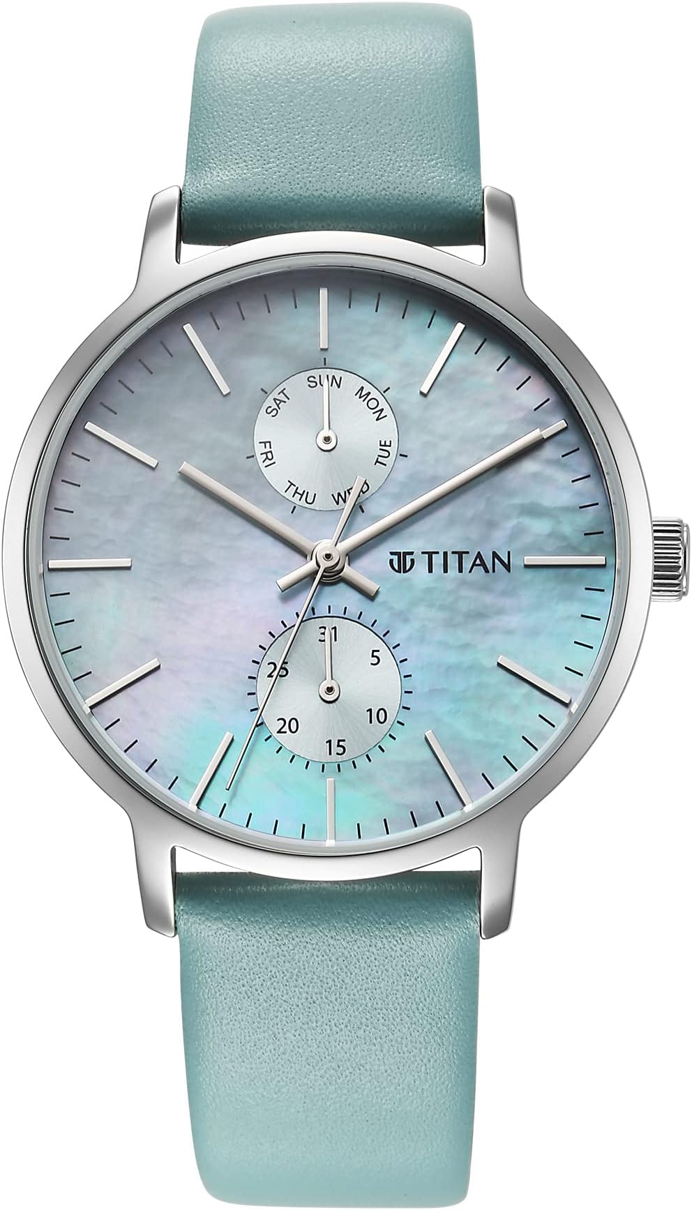 Titan Women's Analog Silver Dial Blue Band Leather Watch : Amazon.in ...