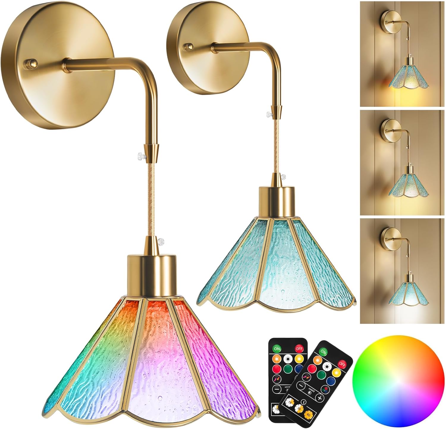 LAMPYLIFE Wireless Wall Sconces Set of Two Gold: Battery Wall Sconces ...
