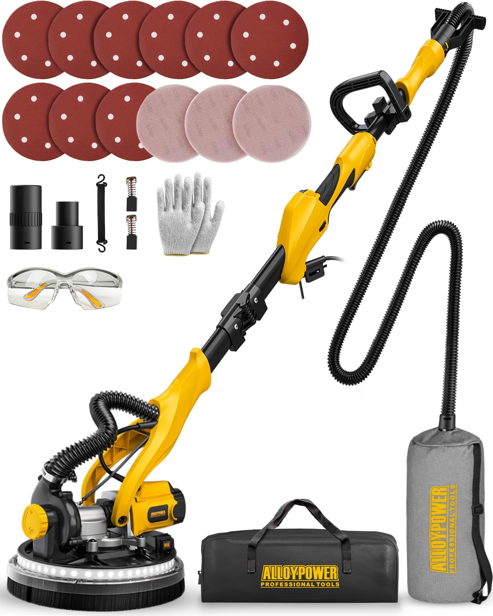 Drywall Sander, 1050W Electric Drywall Disc Sander with Vacuum Dust Collection, 7 Variable Speed ...