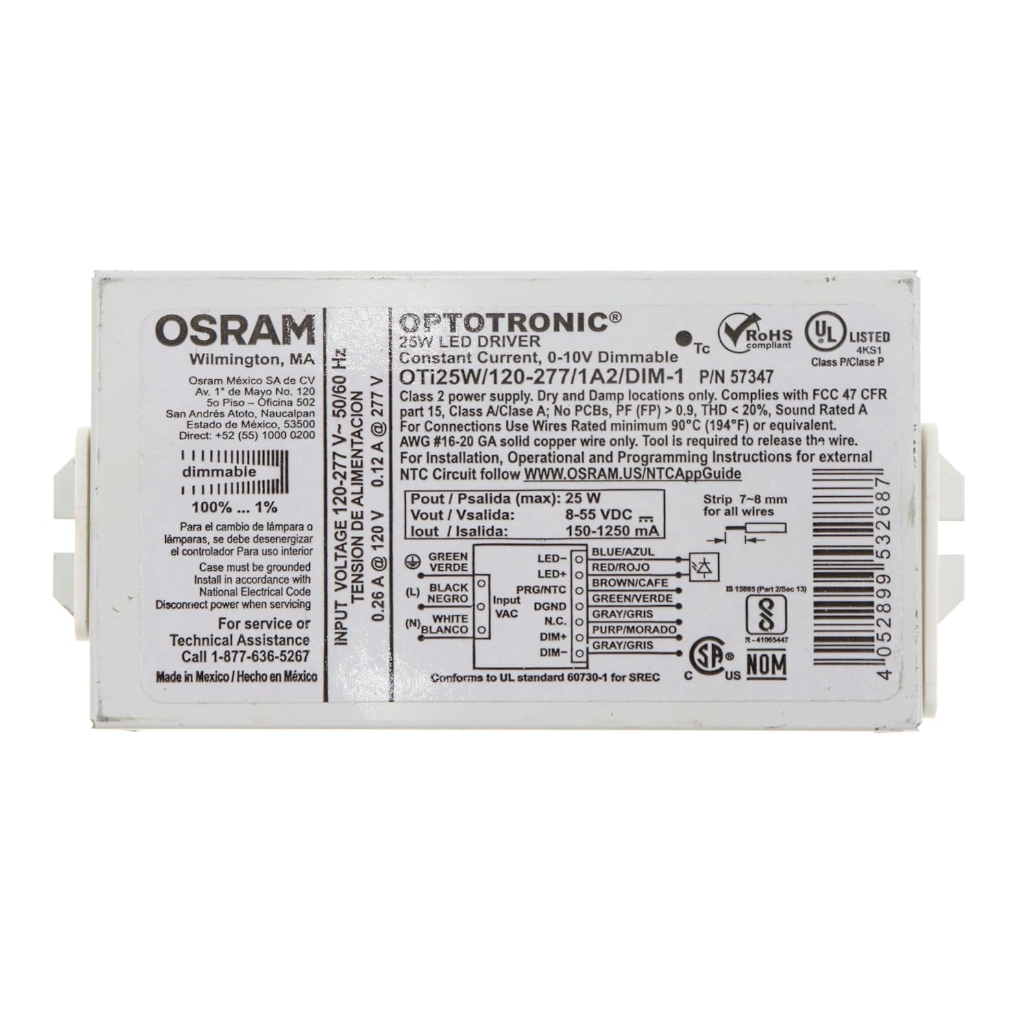 OSRAM 57347-25 watt 120/277 volt Dimmable LED Driver (OTI25W/120-277 ...