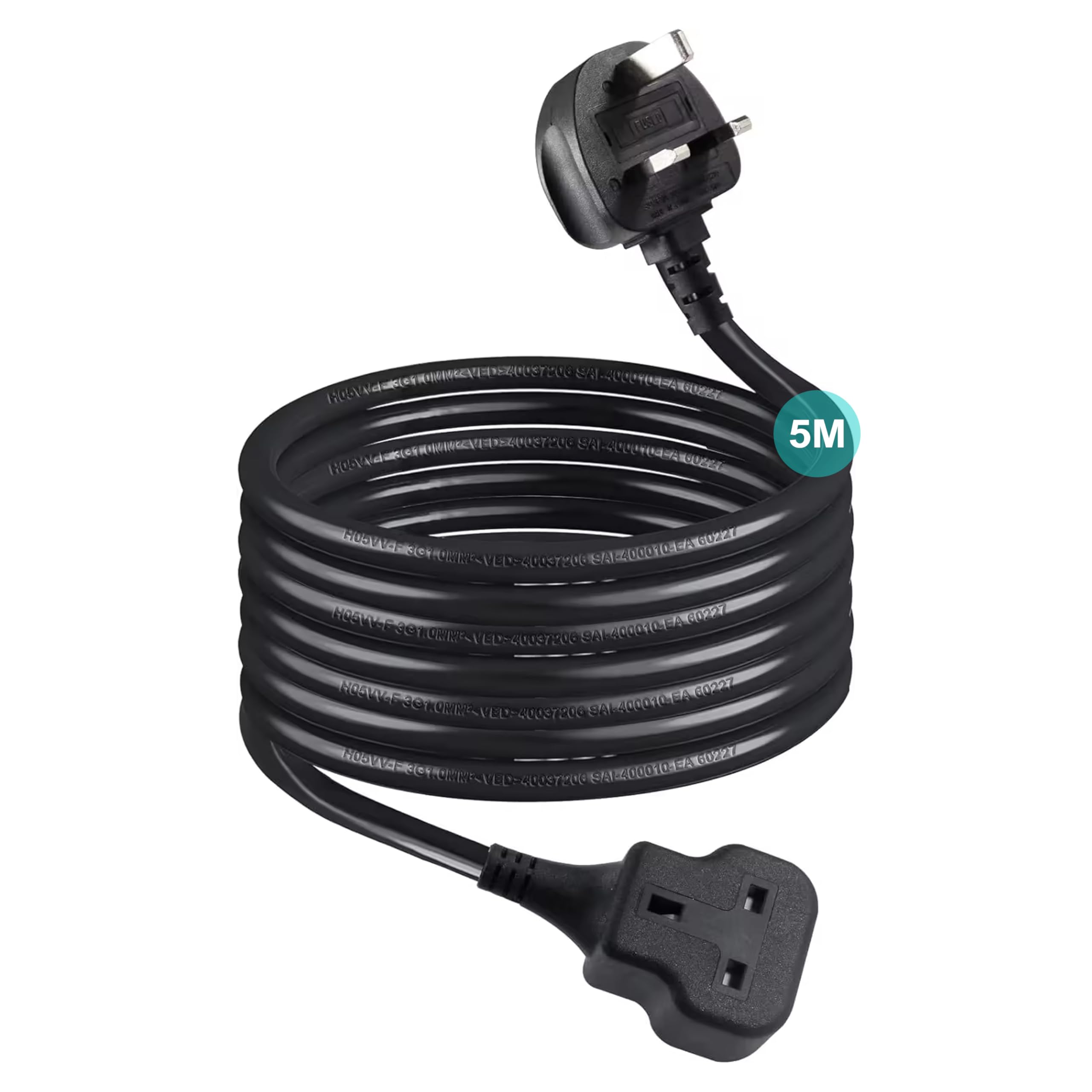 TAFAN™ 5m Power Extension Lead, Heavy-Duty Single Socket with UK 3-Pin ...
