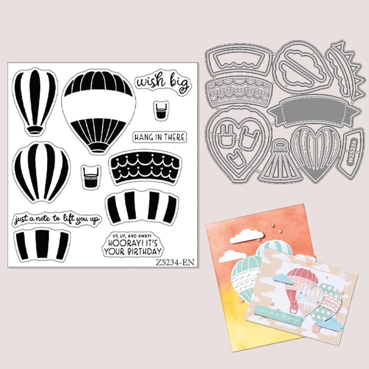 Hot Air Balloon Stamps and Metal Cutting Dies for Card Making, DIY ...