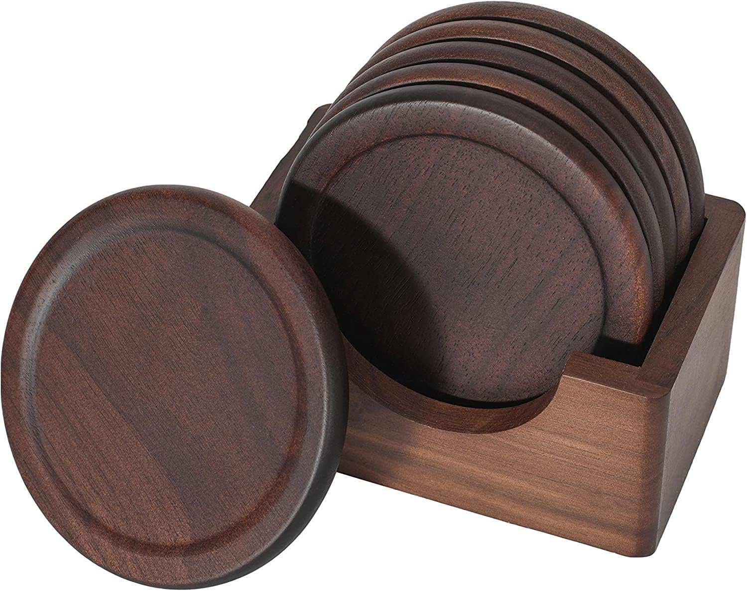 Amazon.com: EDHAS Acacia Wood Stylish Round Coaster Sets of 4 with ...