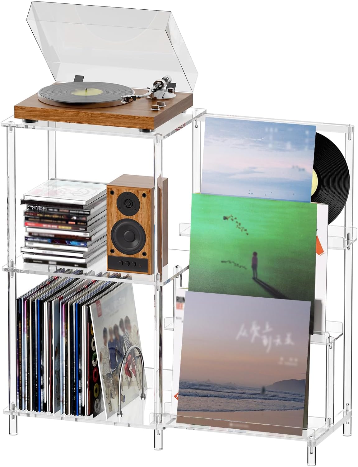 Amazon.com: HMYHUM Acrylic Record Player Stand with Vinyl Storage, 3 ...