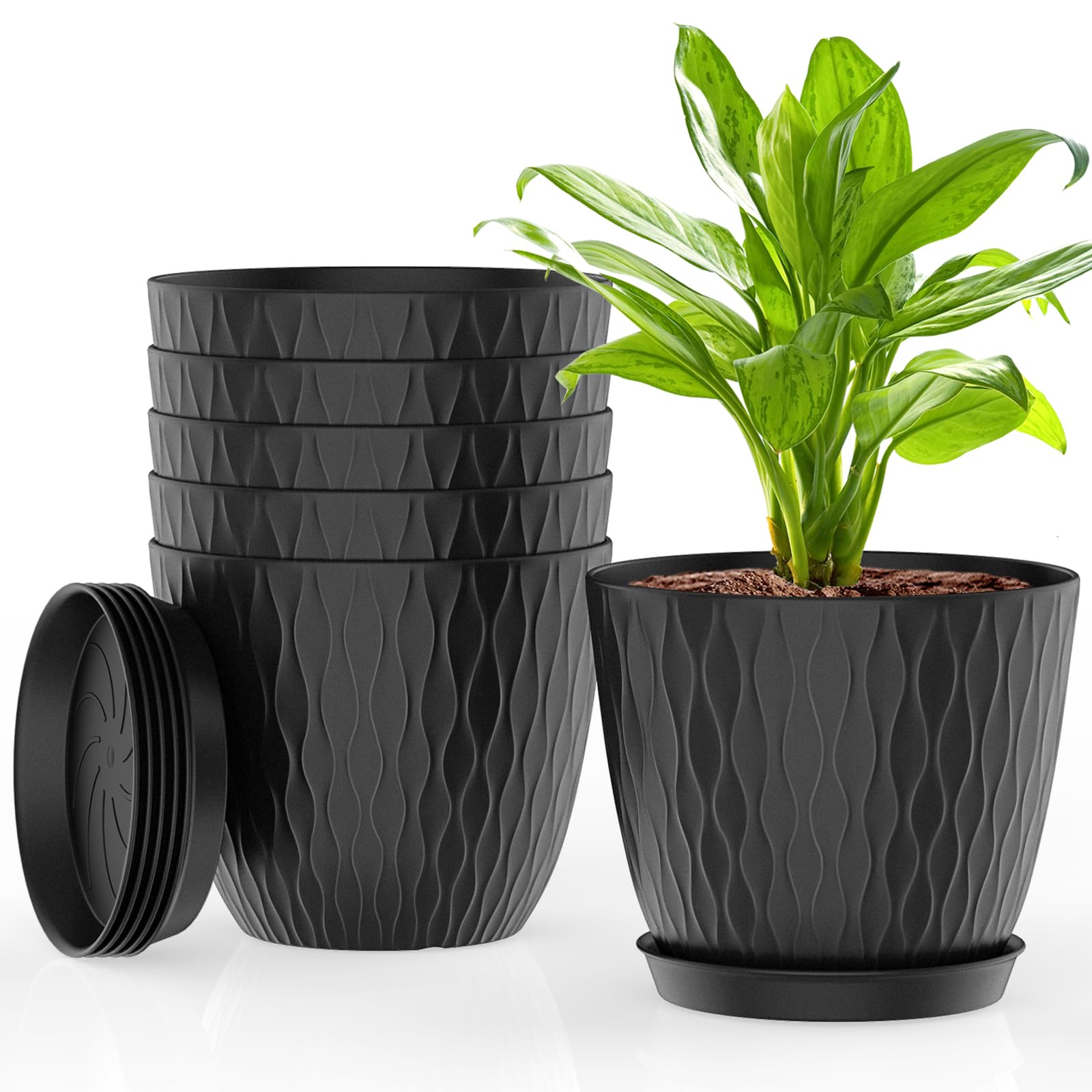 6 Inch Plant Pots, 6 Pack Flower Pots for Indoor and Outdoor Use ...