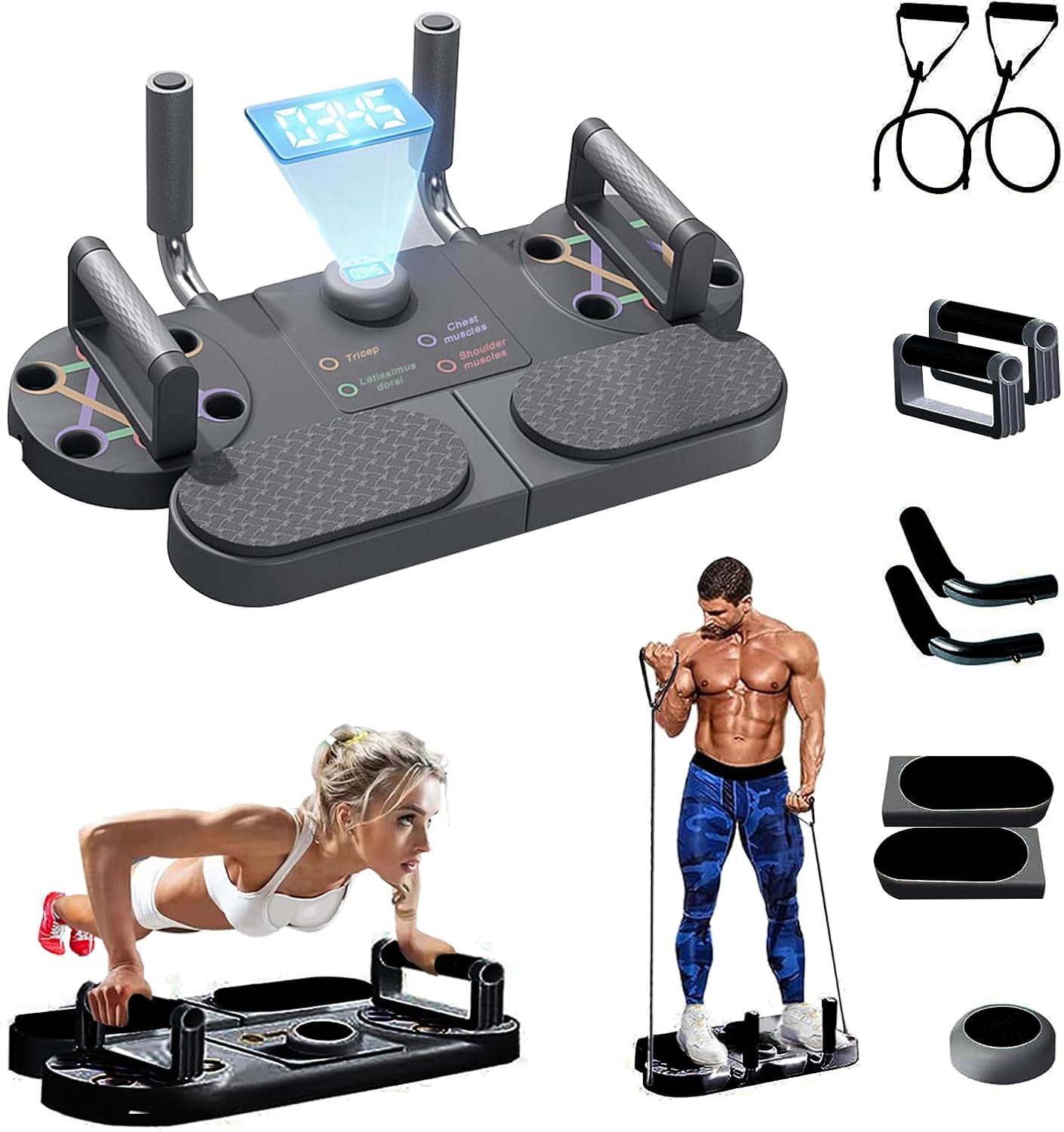 Push Up Board, Multi-function Push Up Stand with Resistance Bands ...