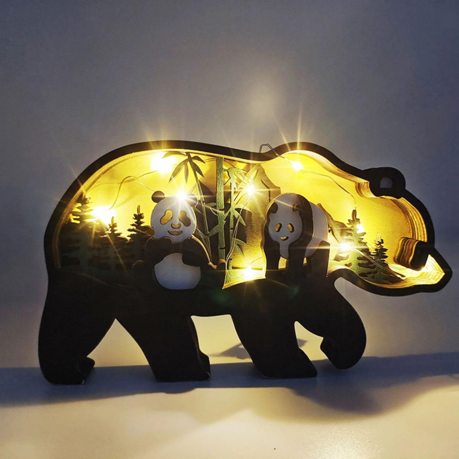Drawelry 3D Wood Carving Animals Lamp Home Decorative, Cute Bear Family ...