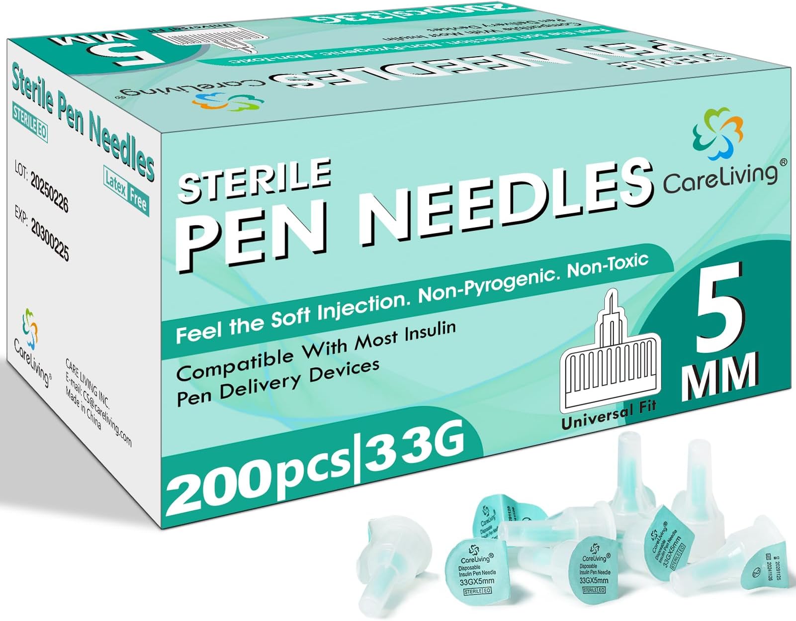 Amazon.com: CareLiving Insulin Pen Needles 33G 5 mm (3/16”), 200 Count, Diabetic Needles for ...