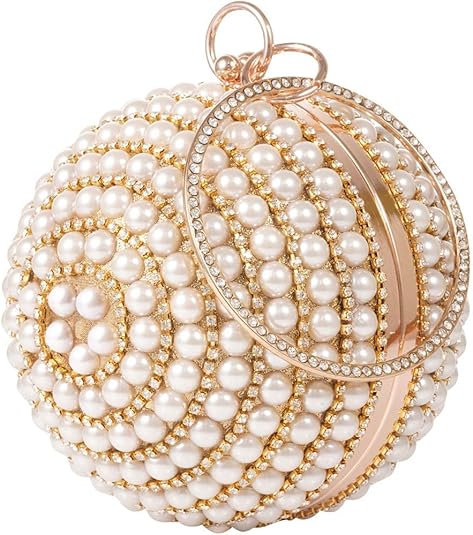 Womans Round Clutch Ball Handbag Dazzling Full Rhinestone Tassles Ring ...