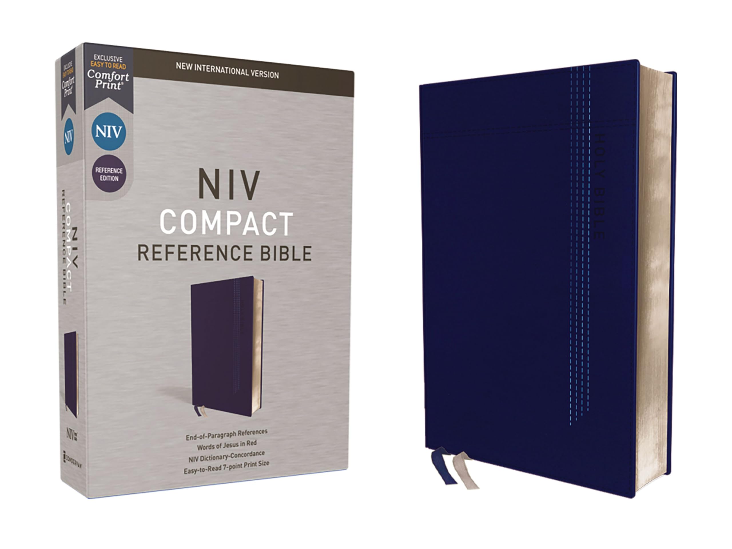 NIV, Reference Bible, Compact, Leathersoft, Blue, Red Letter, Comfort ...