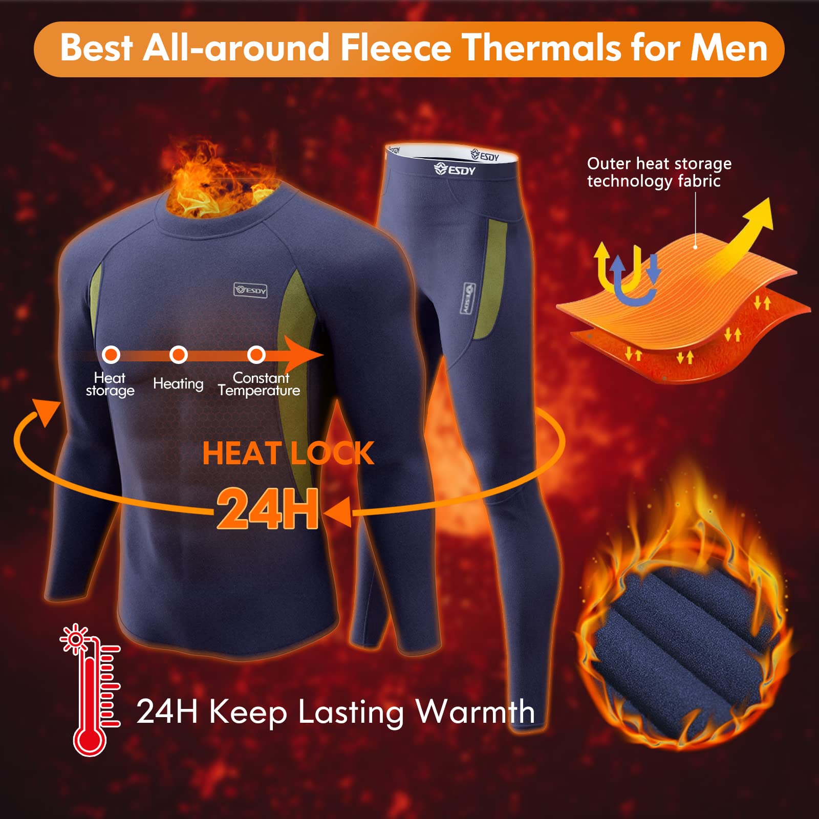 Snapklik.com : Romision Mens Thermal Underwear Set Fleece Lined Long ...