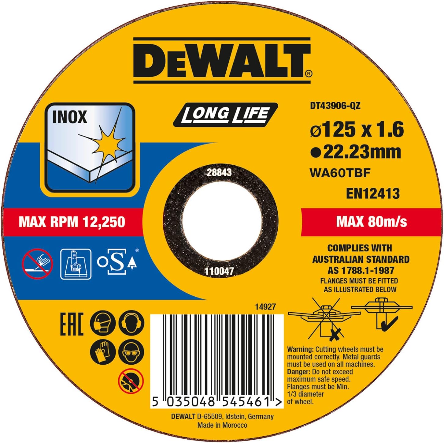 DEWALT DW8310 4-1/2" x 7/8" 120 Grit Zirconia Angle Grinder Flap Disc ...
