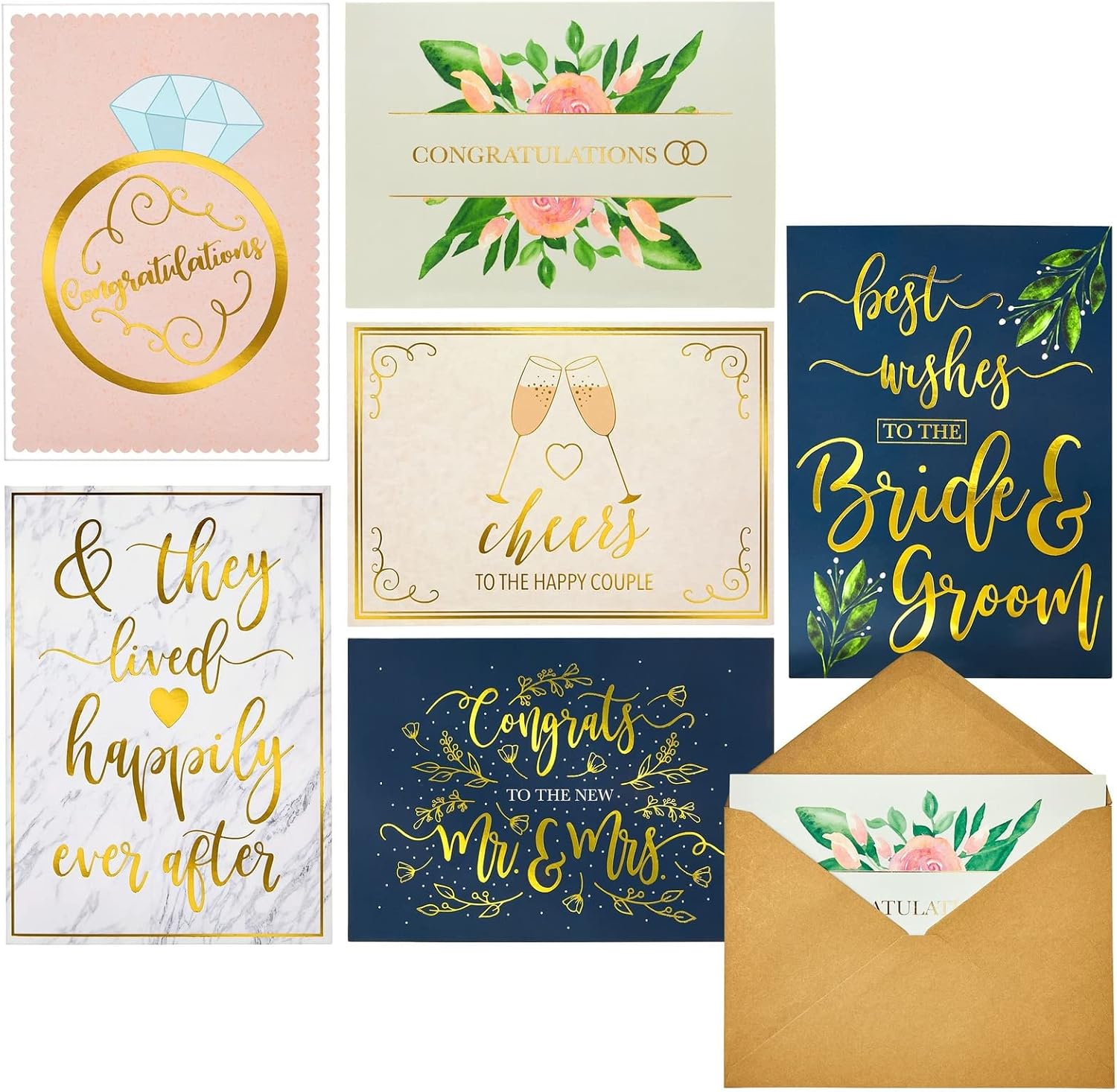 24 Pack Wedding Cards for Bride and Groom with Gold Envelopes ...