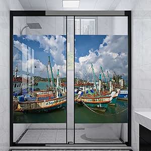 Amazon.com: Navy Red Non Adhesive Privacy Window Film, Frosted Window ...