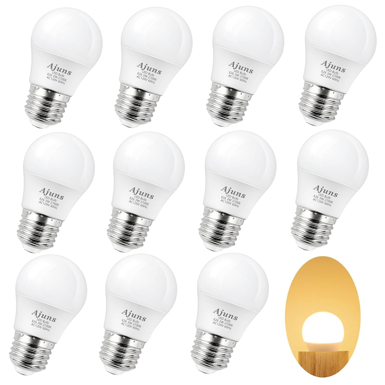 Ajuns LED Bulb 3W 25 Watt Light Bulbs Equivalent, A15 120V 25W Light ...