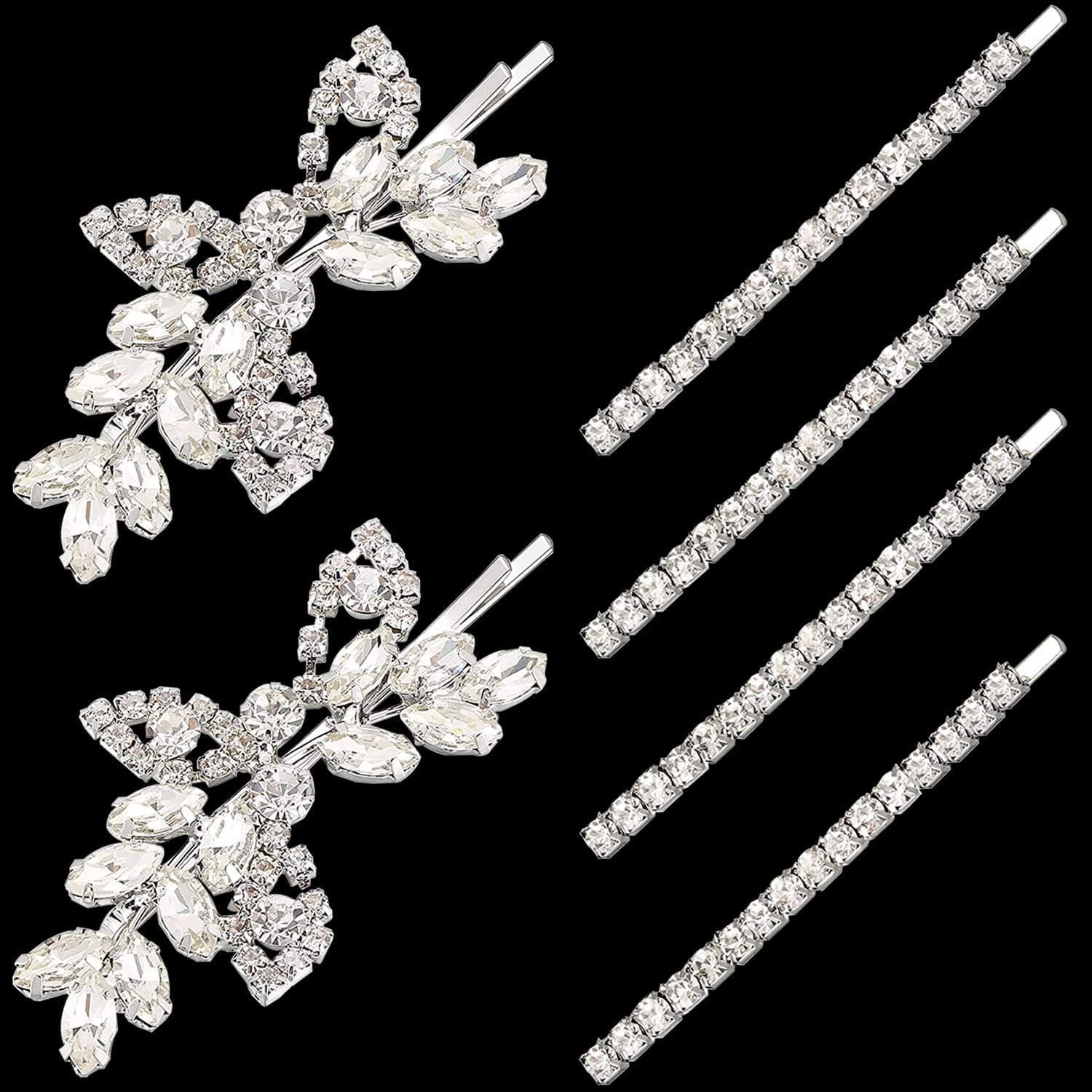 Amazon.com : Mulzile 4 Pieces Rhinestone Hair Clips Leaf Wedding Hair ...