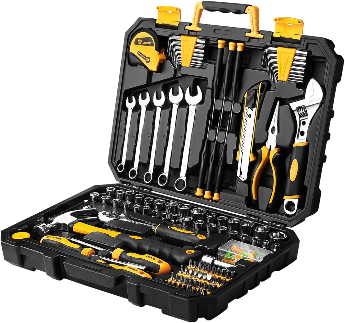 DEKOPRO General Household Hand Tool Kit with Plastic Toolbox Storage ...